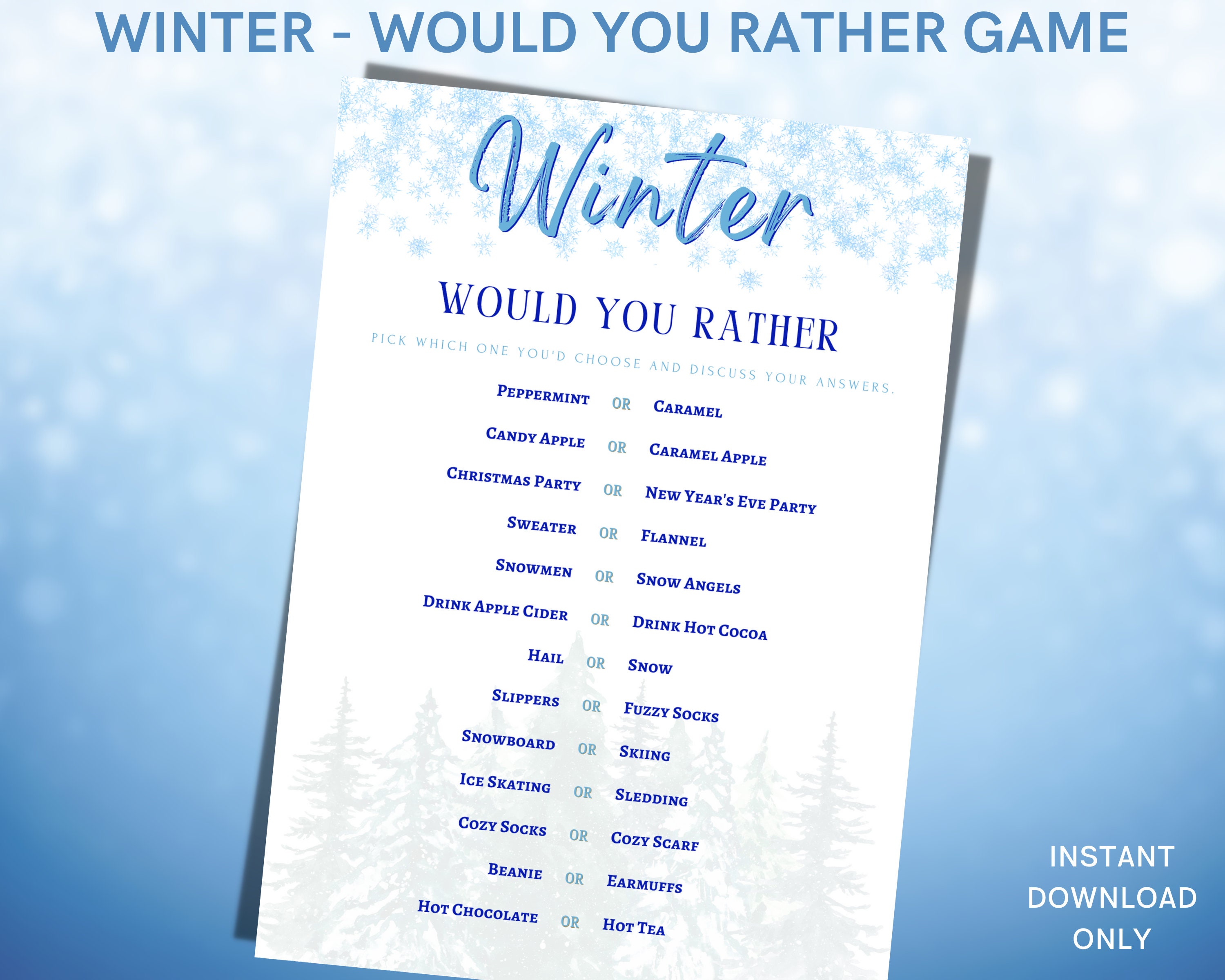 Fun Winter Would You Rather Game for Kid/ Family Activity - Etsy