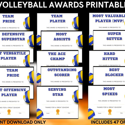 INSTANT DOWNLOAD Printable Volleyball 8.5x11 Certificate / - Etsy