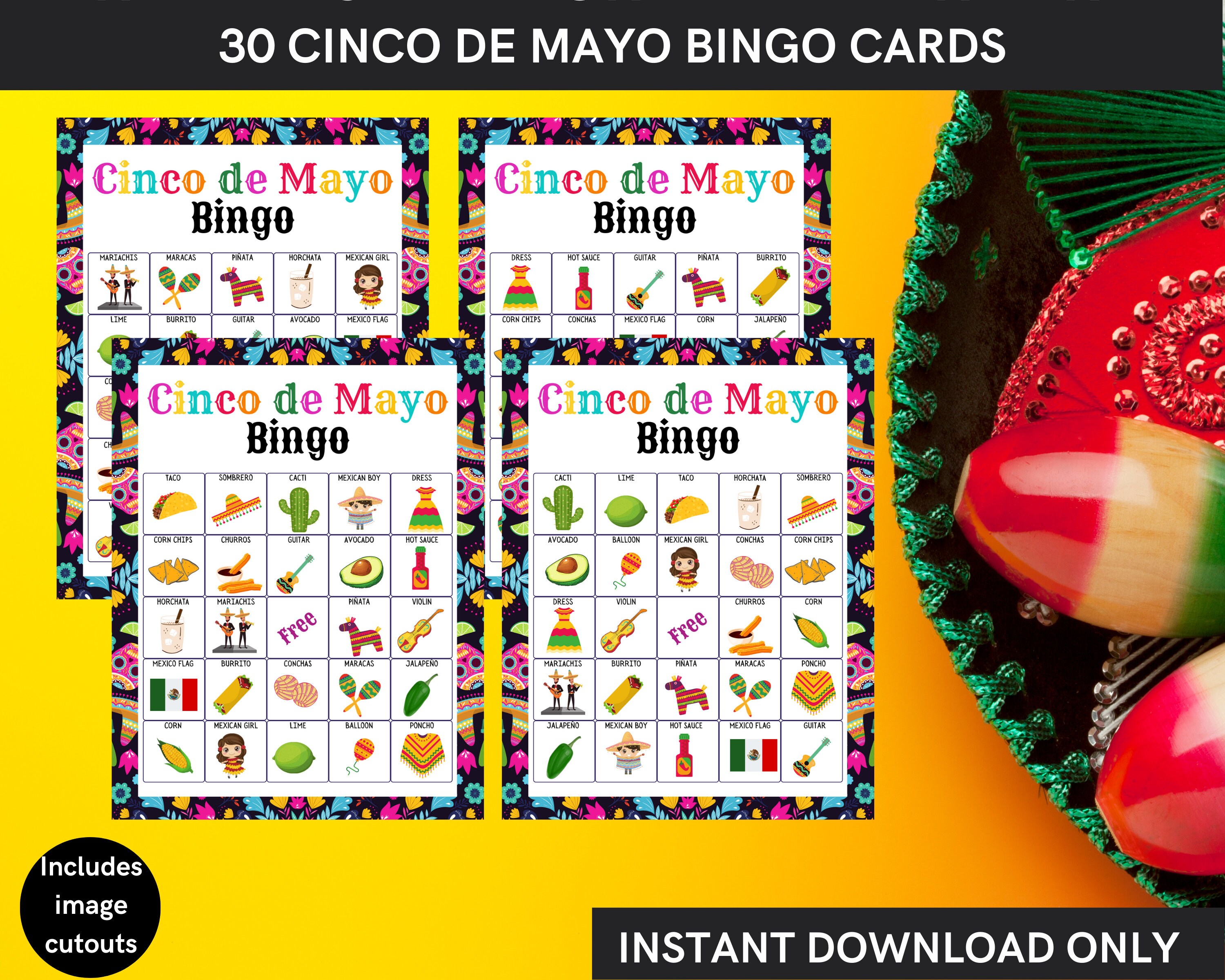 Cinco De Mayo Bingo Cards for a Fun Activity With Kids Family - Etsy
