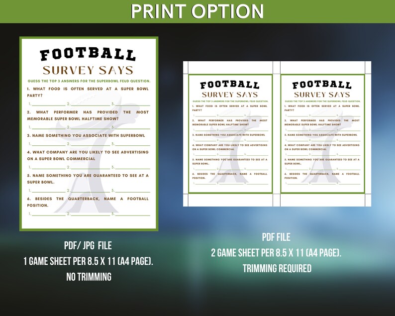 Football Survey Says Game: Super Bowl Party Activity (instant Download ...
