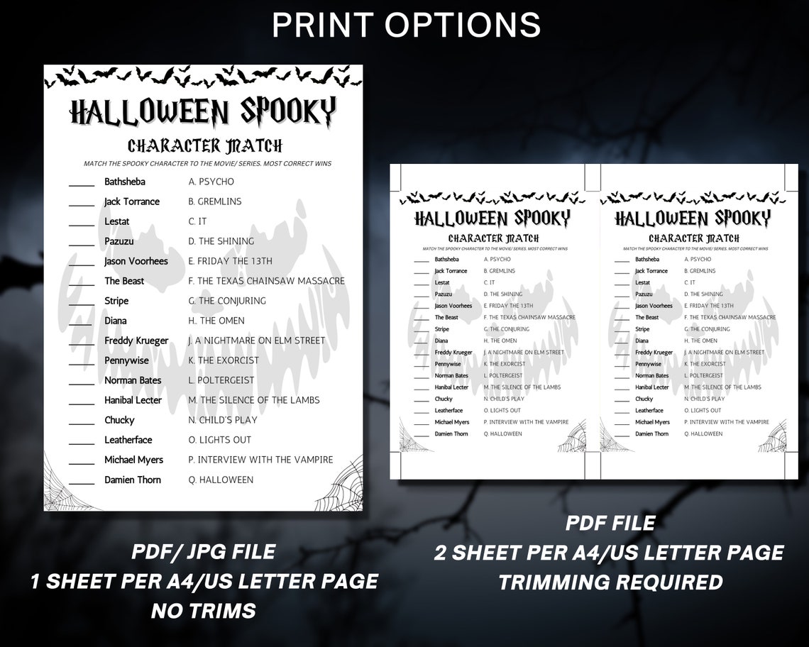Halloween Trivia Spooky Character Match Game Printable - Fun Halloween ...