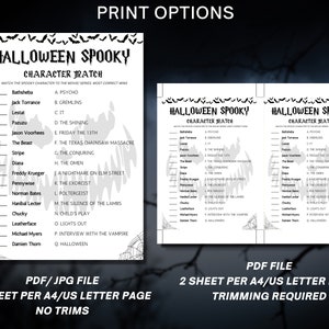 Halloween Trivia Spooky Character Match Game Printable - Fun Halloween ...