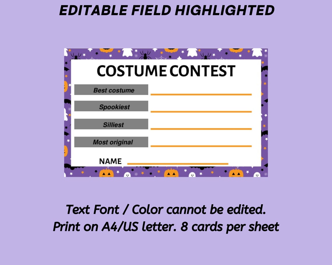 Halloween Costume Contest Award & Voting Card for Party at - Etsy