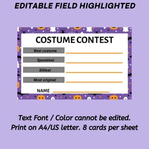 Halloween Costume Contest Award & Voting Card for Party at Home, Work ...