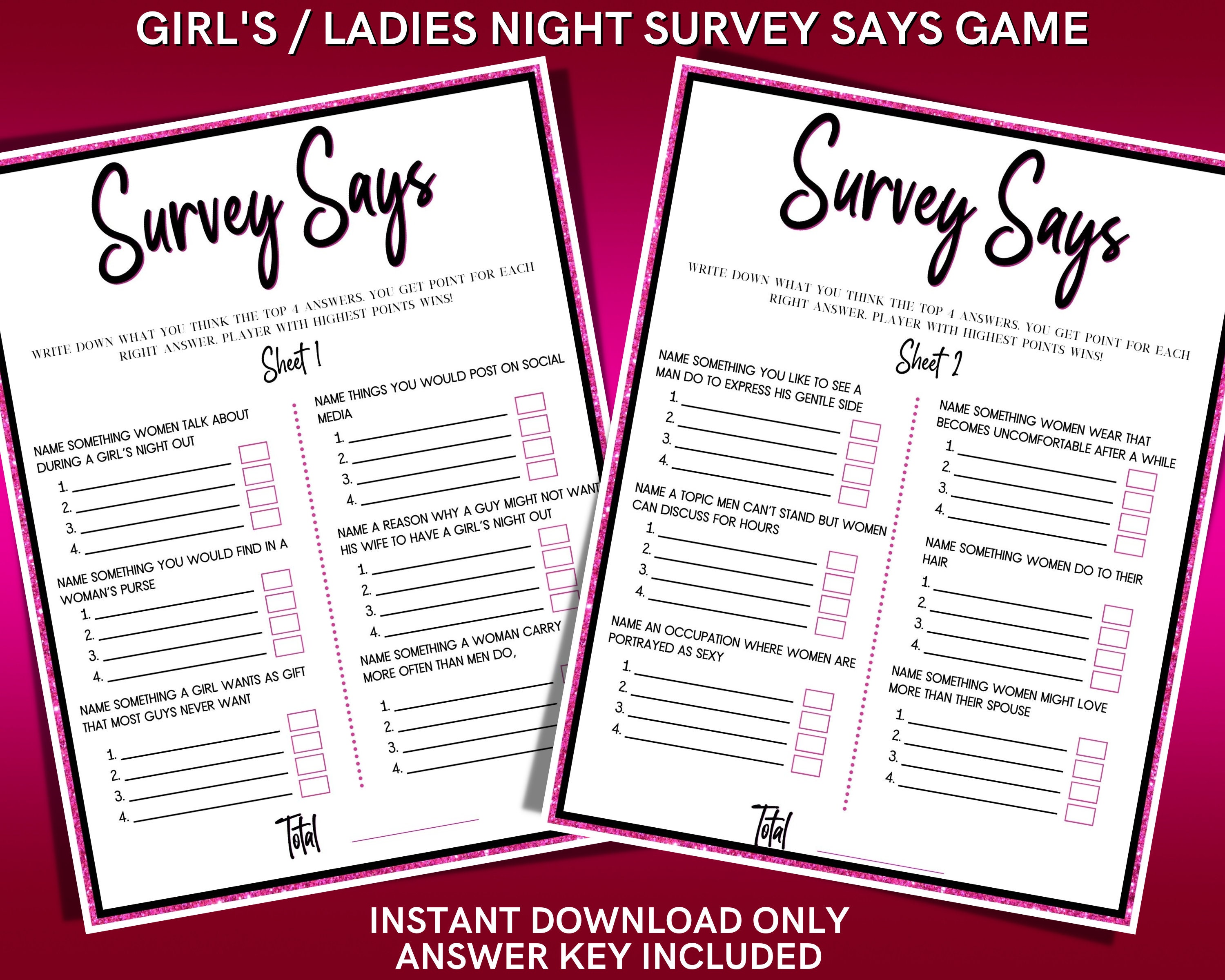 Girls or Ladies Night Party Survey Says Game Use for - Etsy
