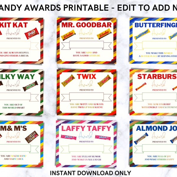Candy Bar Awards - Etsy