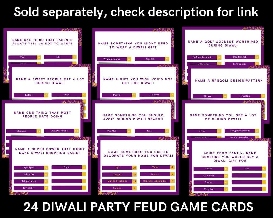 Diwali Charade Pictionary Game: 70 Cards, Indian Holiday (instant ...