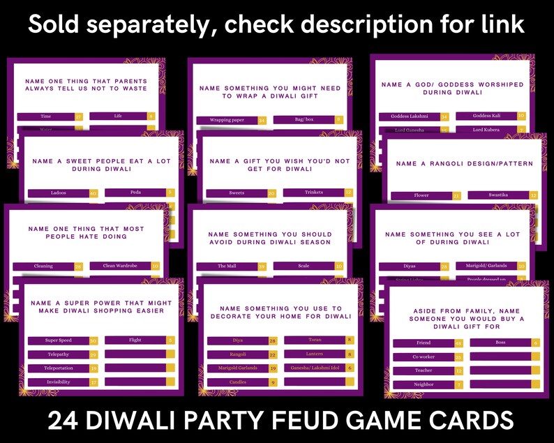 Diwali Charade Pictionary Game: 70 Cards, Indian Holiday (instant ...