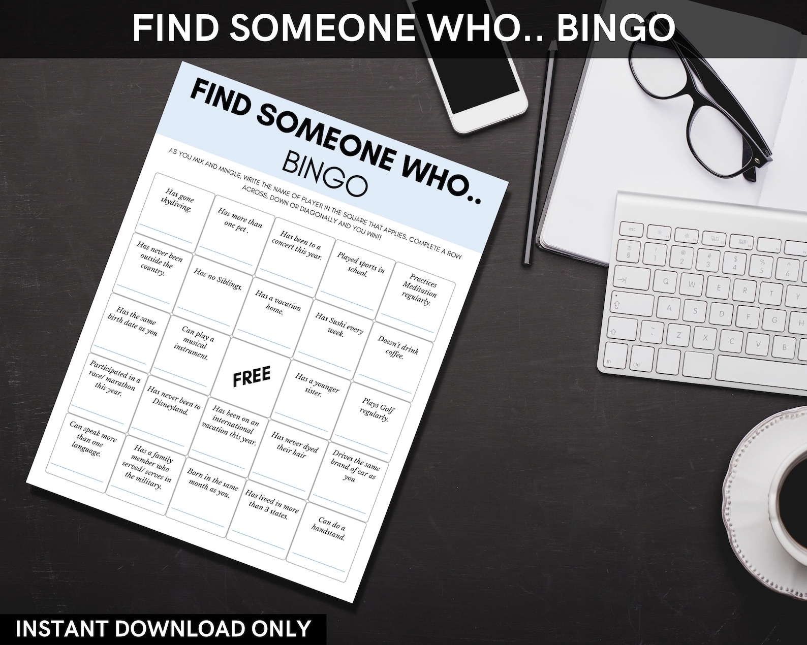 Find Someone Who.. Bingo Game for Fun Work Team Party/ Icebreaker or ...
