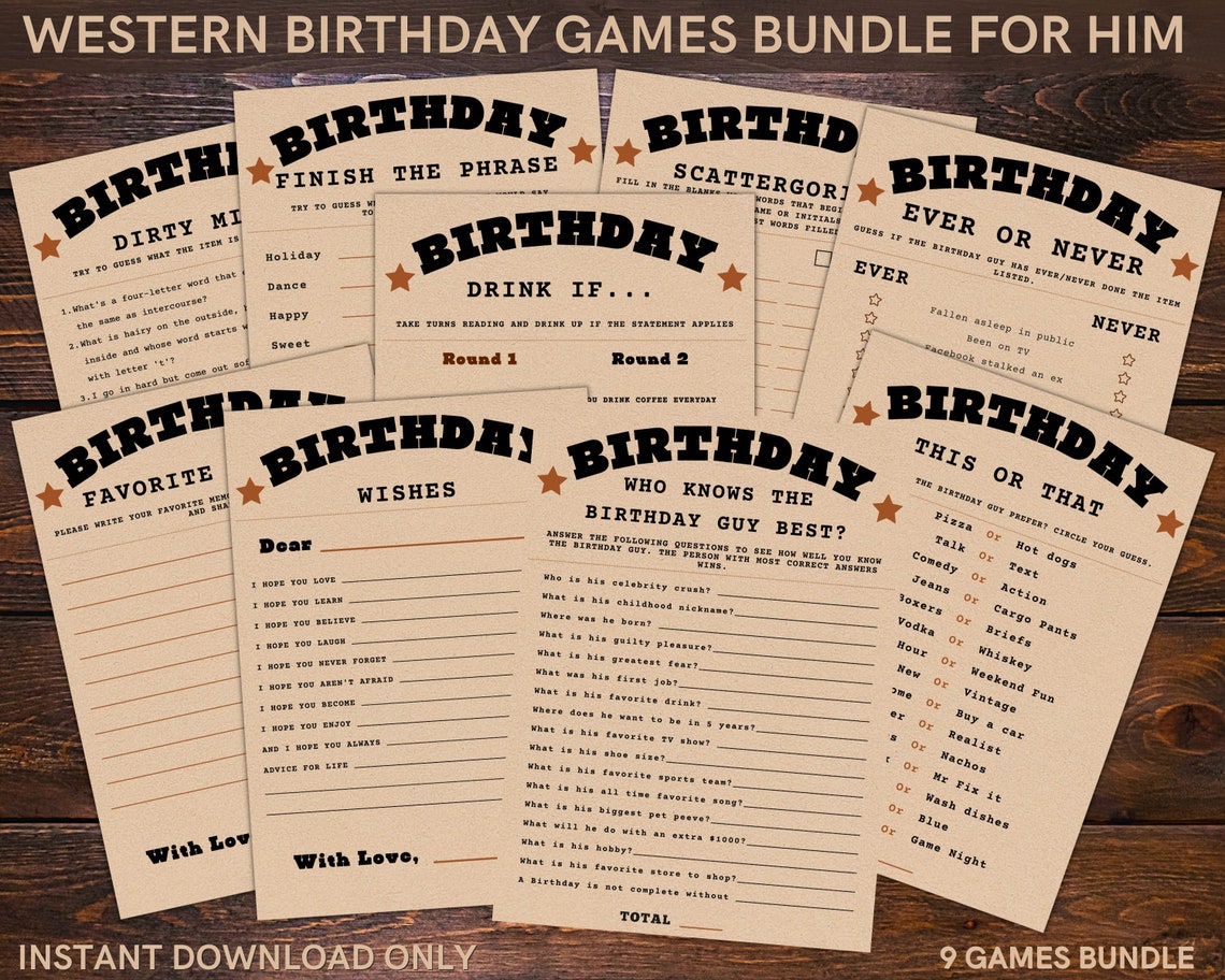 Western Birthday Party Games Bundle for Him (instant Download) - Etsy