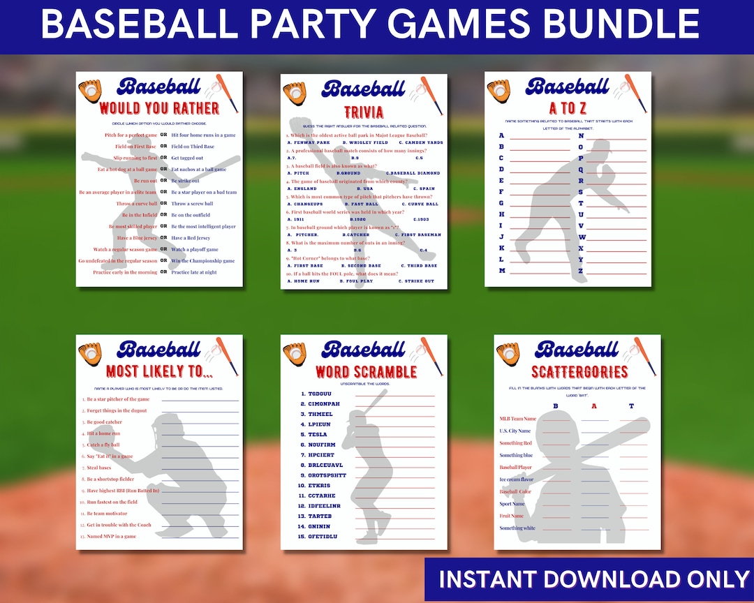 Baseball Party Games Bundle for a Birthday or Sports Team Fun Activity ...