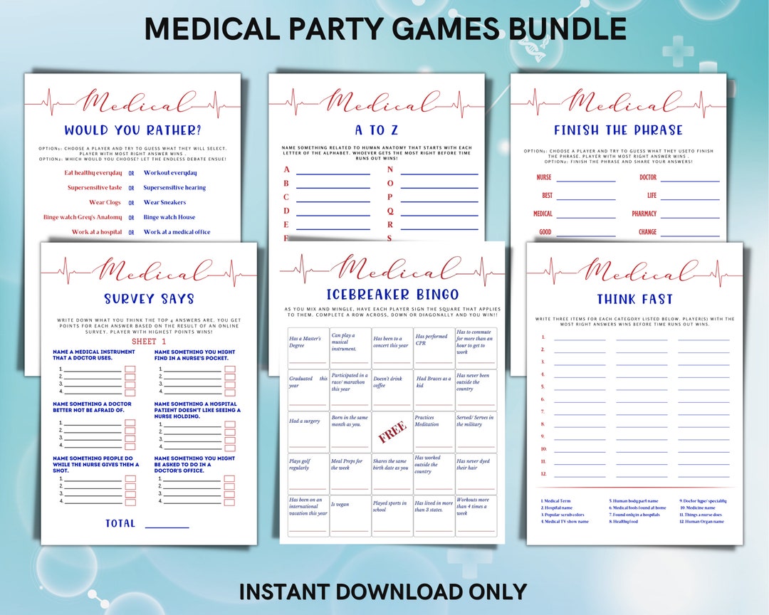 Medical Games Bundle for Nurse/ Doctor Party Activity- Use for Medical ...