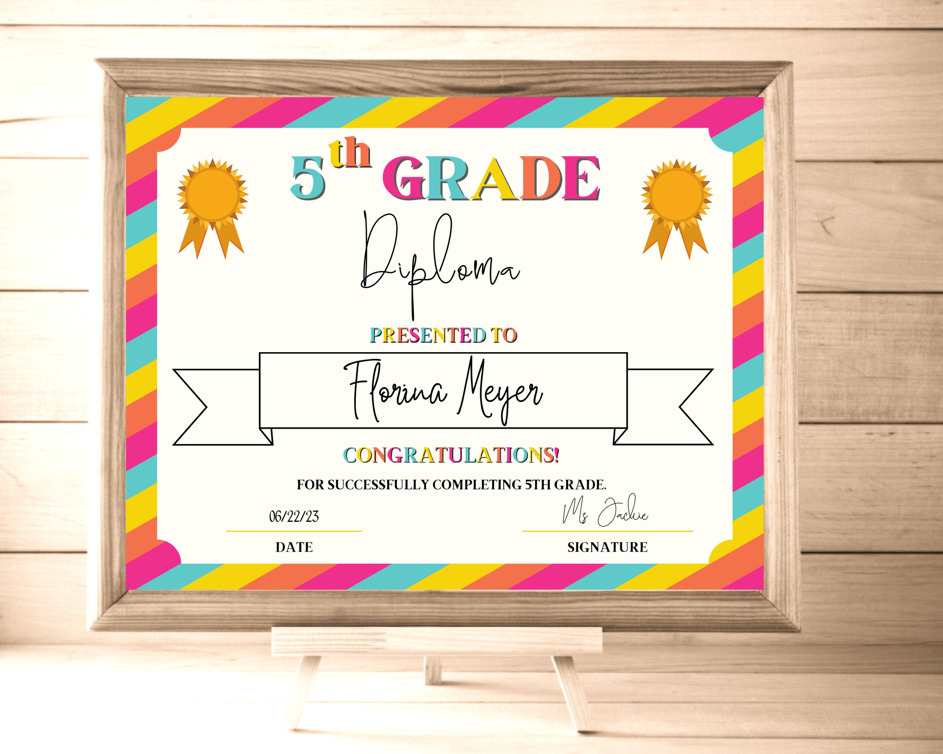 Rainbow 5th Grade Diploma Printable: Graduation Certificate (digital ...