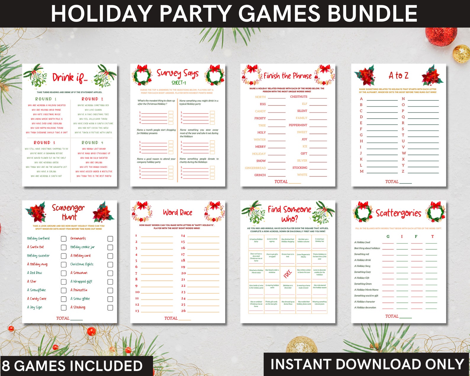 Fun Holiday Games Bundle for Christmas/ Holiday Party Use - Etsy
