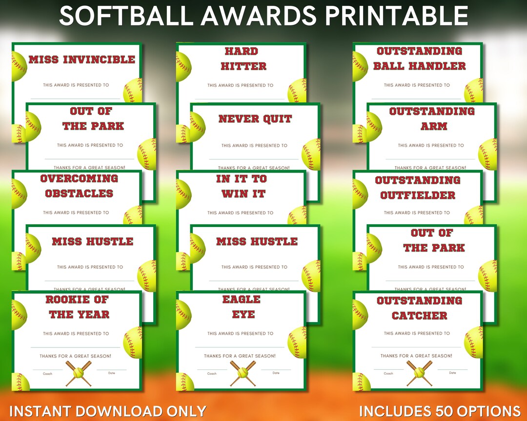 Softball Birthday/ End of Season Awards Printable for Kids Team Party ...