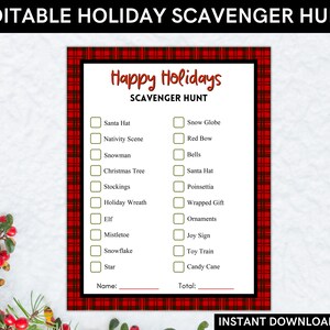 Editable Holiday Scavenger Hunt Game for Fun Christmas / - Etsy