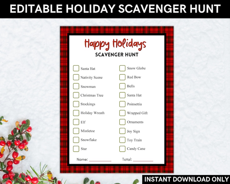 Editable Holiday Scavenger Hunt Game for Fun Christmas / - Etsy
