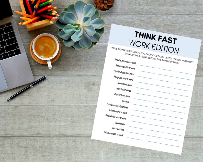 Think Fast Game for Work/ Office Team/ Retirement Party | Etsy