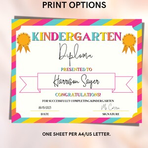 Rainbow Kindergarten Diploma/ Certificate Printable - End of Year ...
