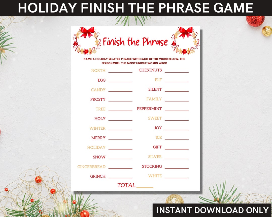 Fun Holiday Finish the Phrase Game for Christmas/ Holiday - Etsy