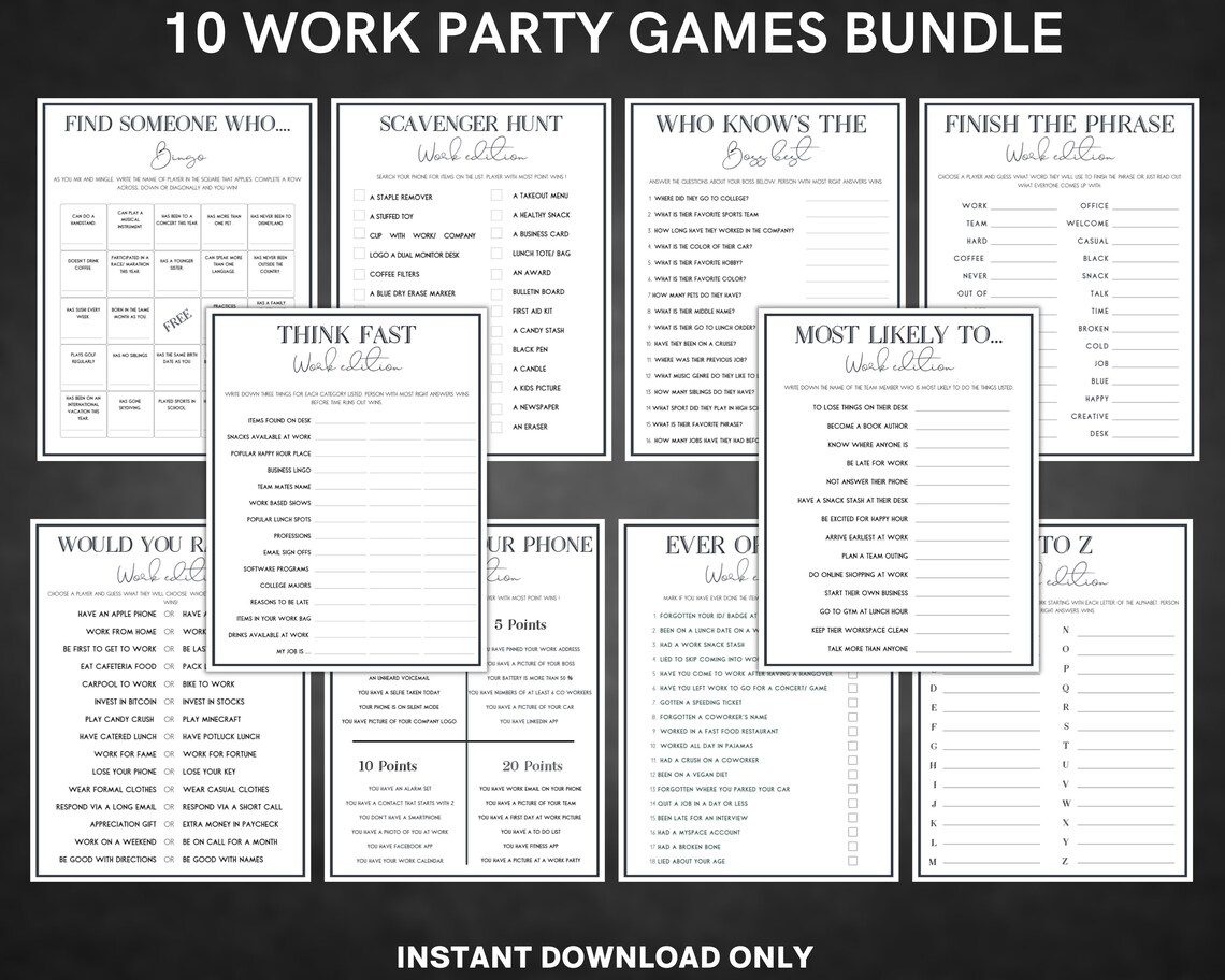 Fun Work or Office Party Games Bundle Team Building/ Bonding - Etsy