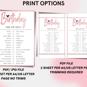 Modern Rose Gold Birthday This That Game Printable - Use for Girl ...