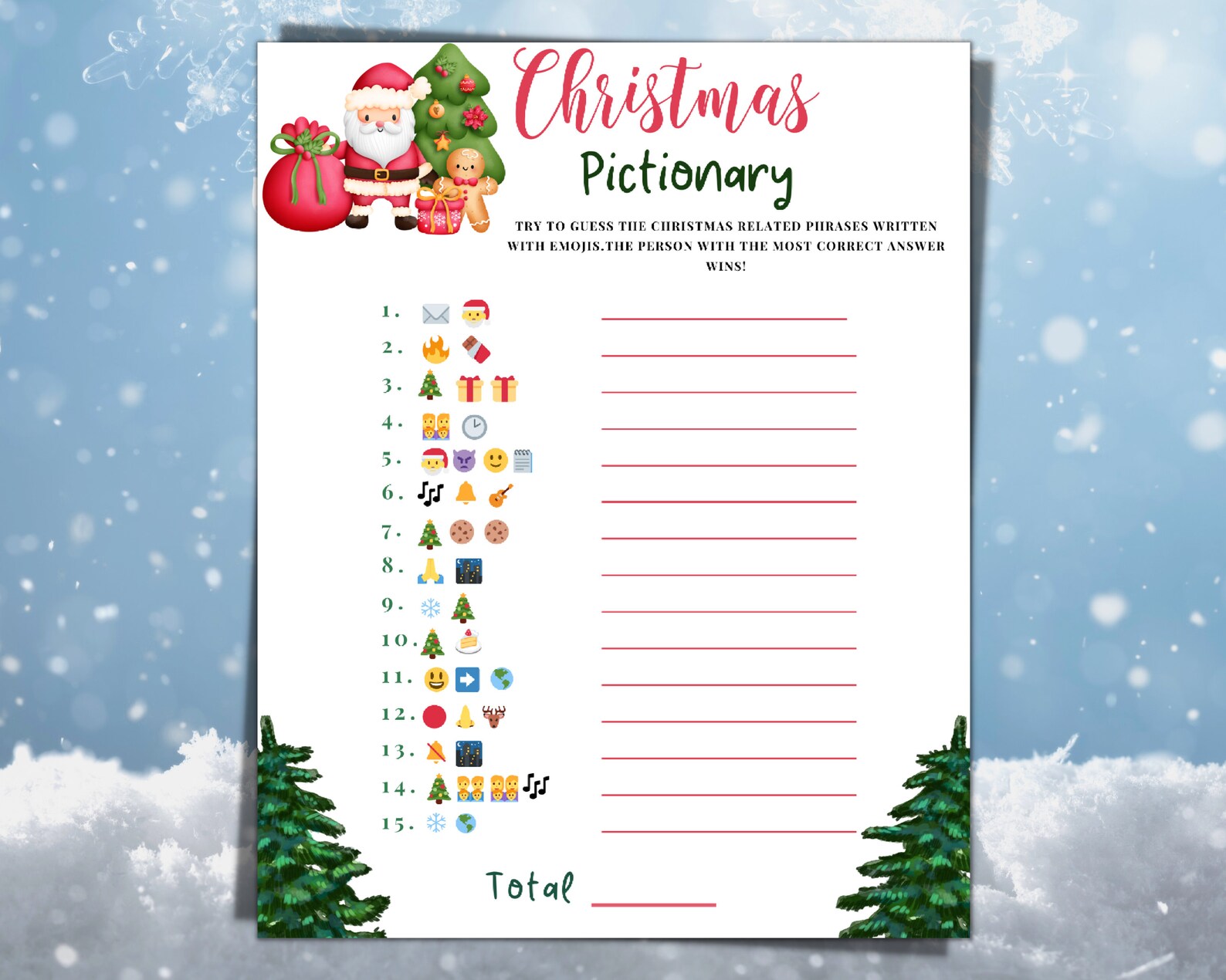 Kids Christmas Pictionary Game Printable Use for Holiday Fun | Etsy