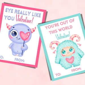 Cute Monster Valentine's Day Cards for Kids Use for Classroom or ...