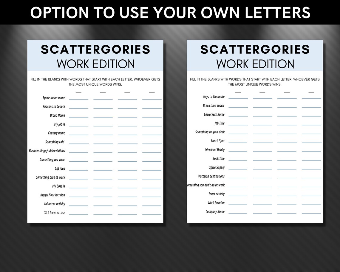 Scattergories Game for Office/ Work Party Fun Team Building - Etsy