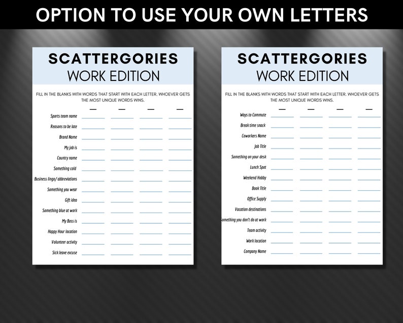Scattergories Game for Office/ Work Party Fun Team Building - Etsy Canada
