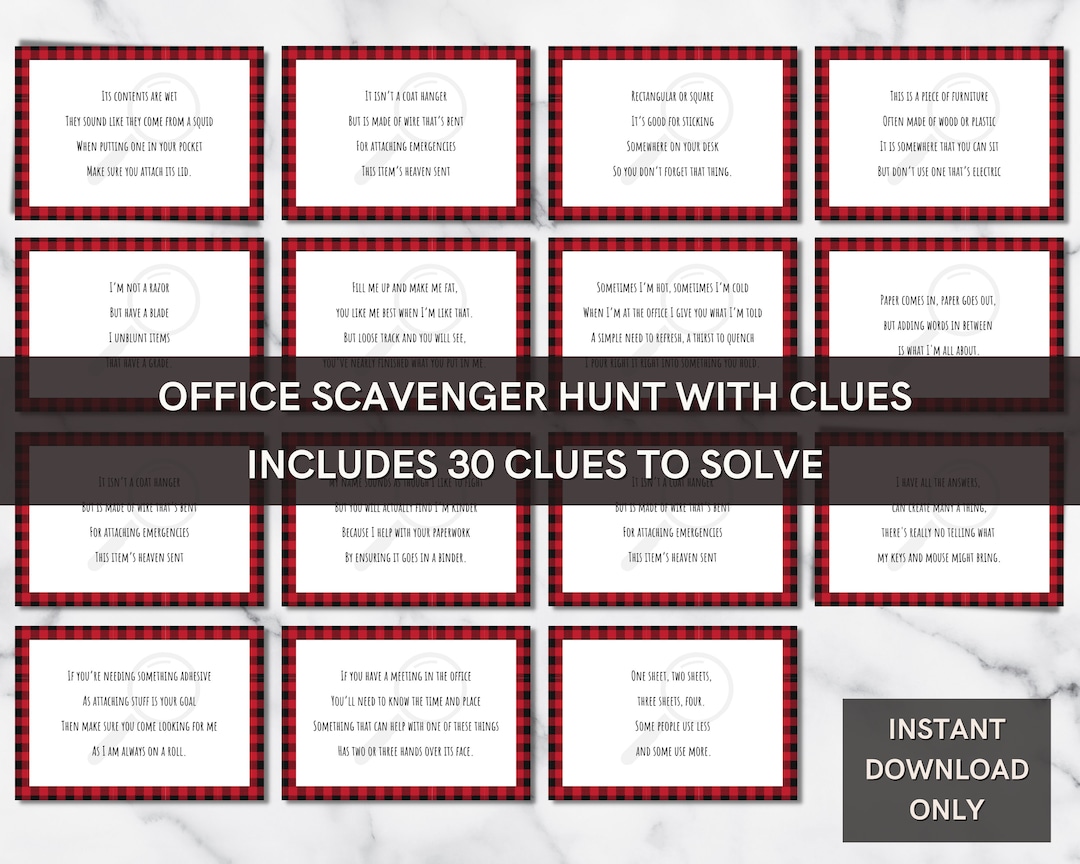 Office Scavenger Hunt Game With Clues - Use for Holiday Party or Team ...