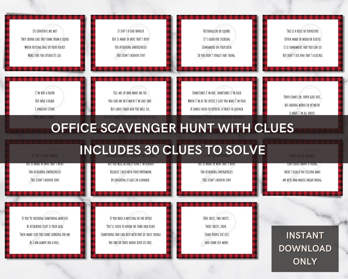Office Scavenger Hunt Game With Clues Use for Holiday Party | Etsy Canada