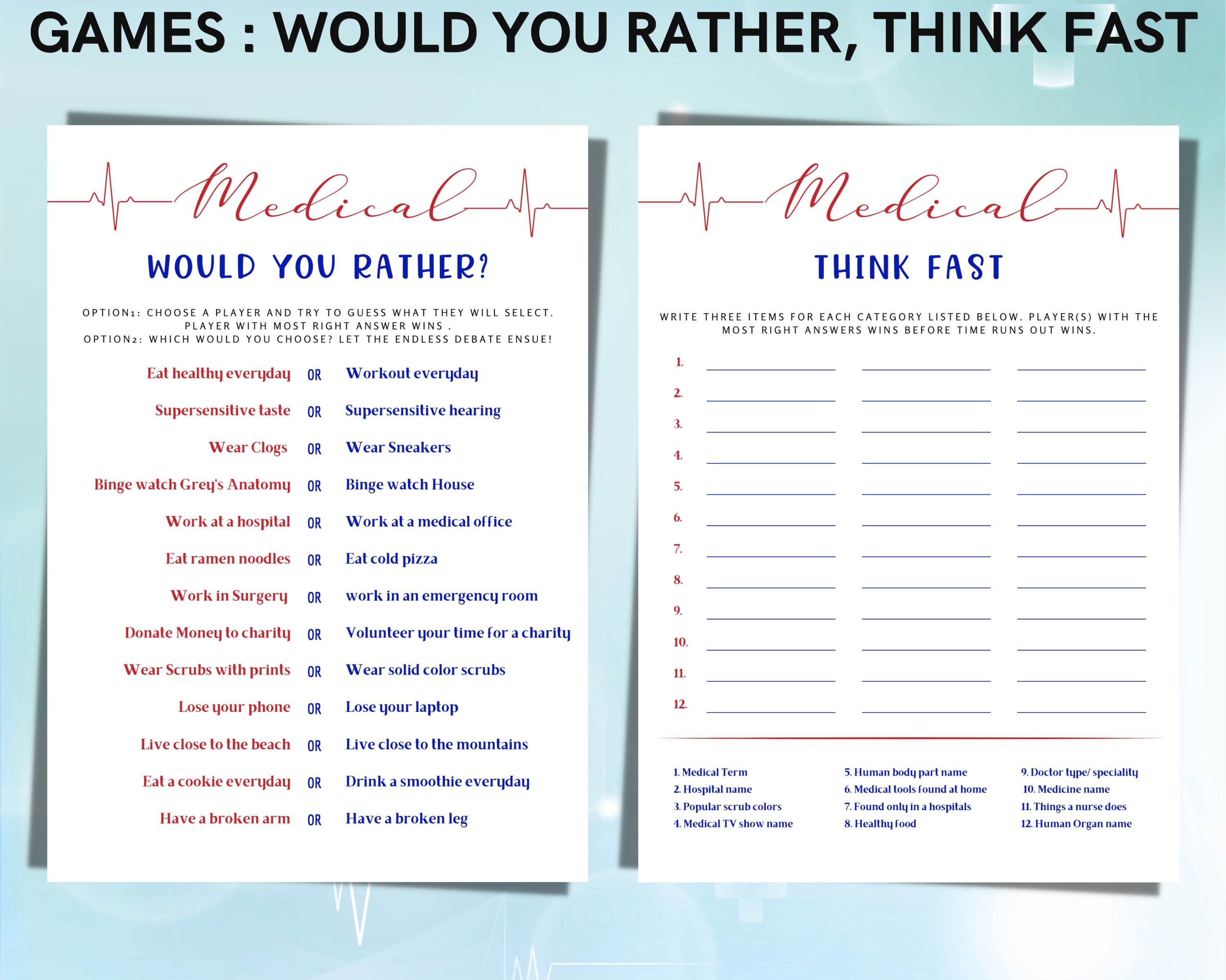 Medical Games Bundle for Nurse/ Doctor Party Activity Use for - Etsy