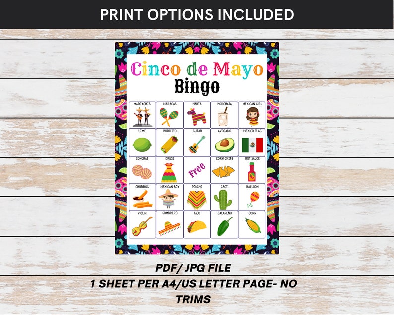 Cinco De Mayo Bingo Cards for a Fun Activity With Kids Family | Etsy