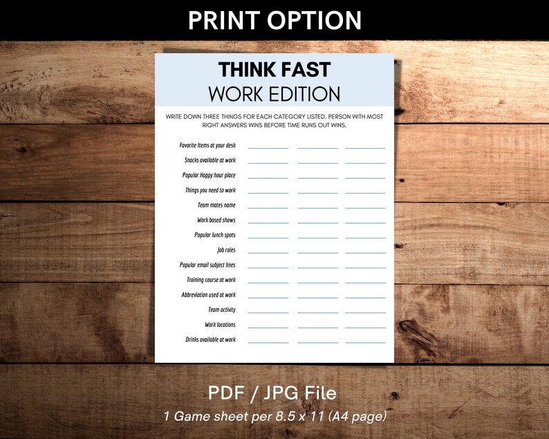 Think Fast Game for Work/ Office Team/ Retirement Party | Etsy