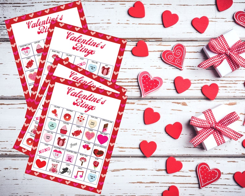 Printable Valentine Bingo cards for a fun activity with kids | Etsy