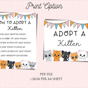 Kitten Adoption Party Signs for Kids Cat Love Birthday - Kitty/ Fur ...