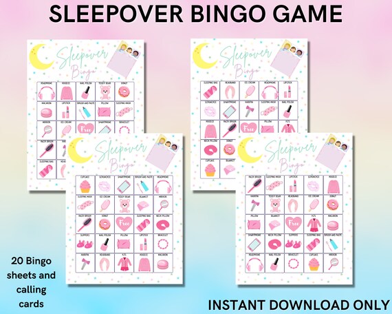 Sleepover Bingo Game for a Birthday Slumber or Pajama Party | Etsy