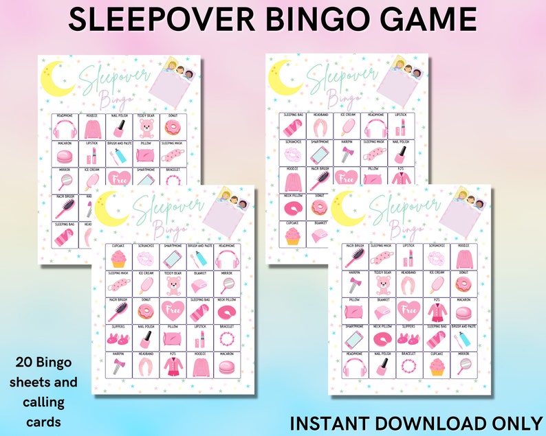 Sleepover Bingo Game for a Birthday Slumber or Pajama Party - Etsy