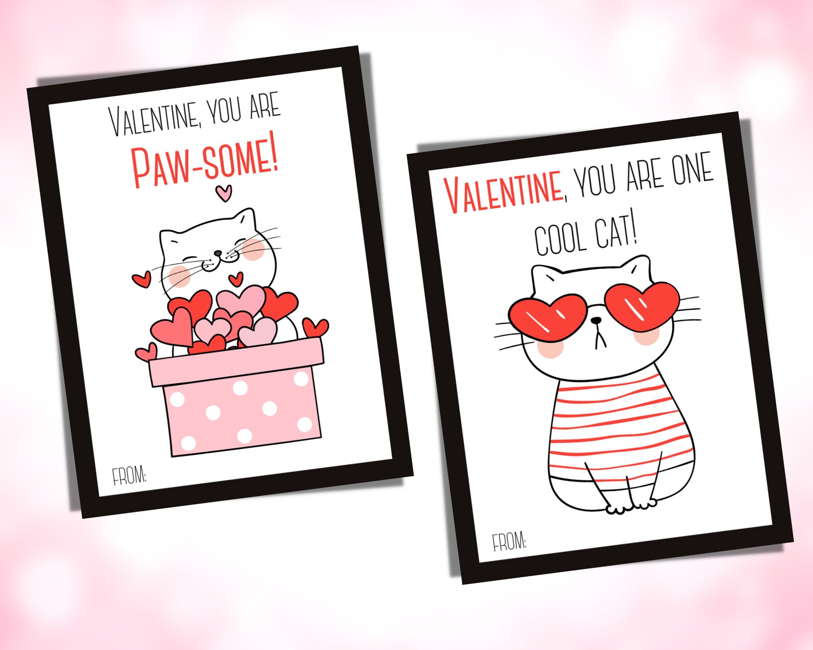 Cute Cat Valentine's Day Cards for Kids- Use for Classroom or Friends ...