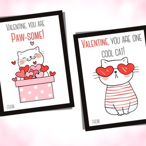 Cute Cat Valentine's Day Cards for Kids- Use for Classroom or Friends ...
