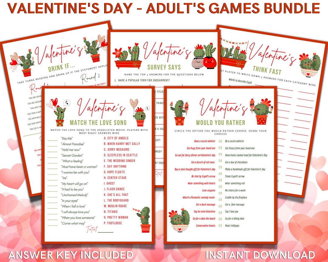 Valentine's Adult Party Games Bundle for Fun Activity - Use for Couples ...