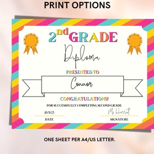 Rainbow 2nd Grade Diploma Printable: Editable Graduation Certificate ...