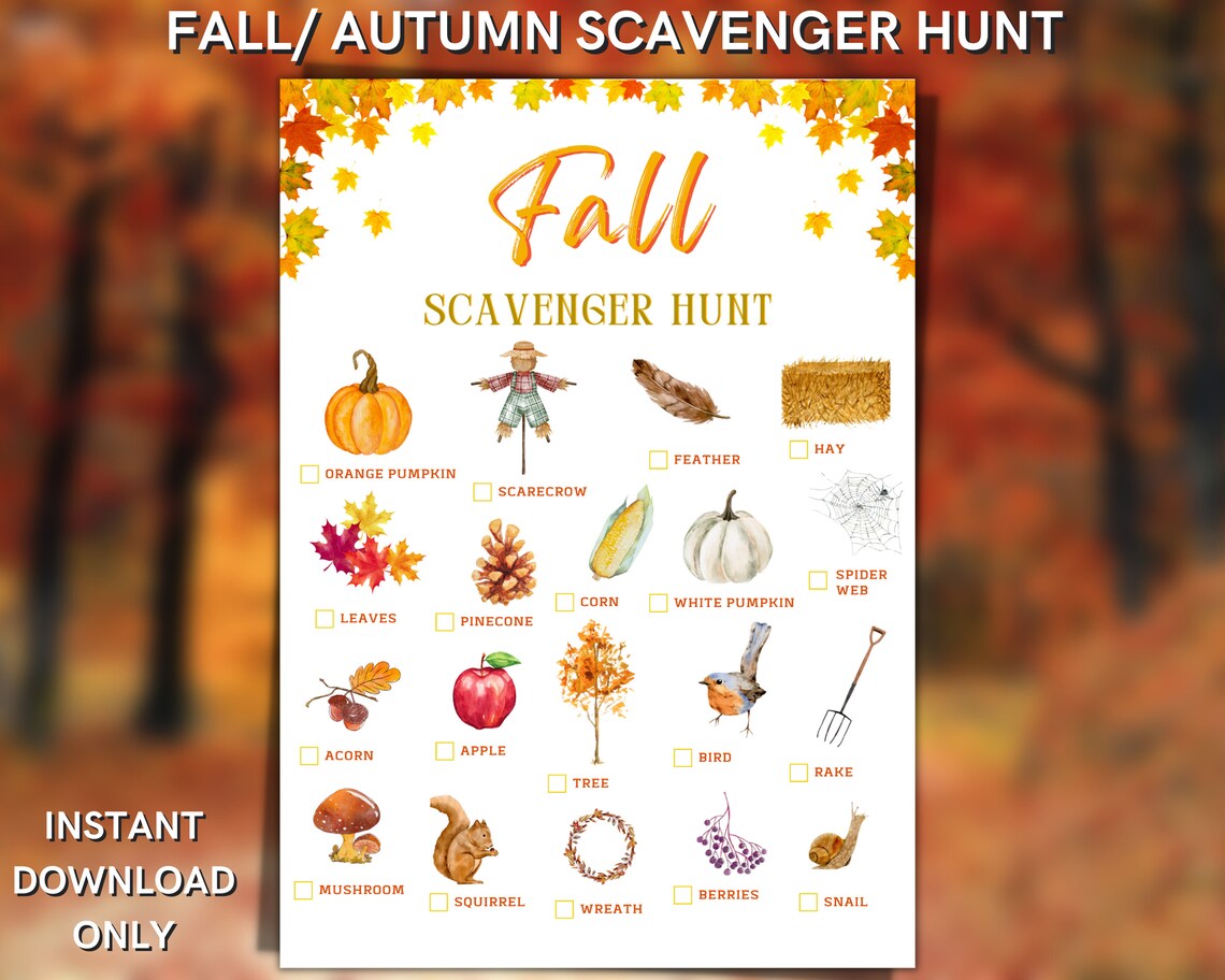 Fall/ Autumn Scavenger Hunt Game for Kids Teens & Adults - Etsy