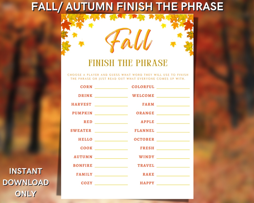 Fall/ Autumn Finish the Phrase Game for Kids Teens & Adults - Etsy