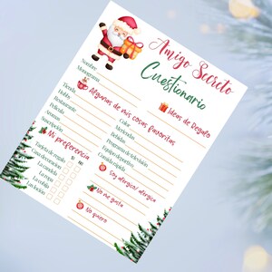 Secret Santa Questionnaire (spanish Version) for Work or Family Holiday ...