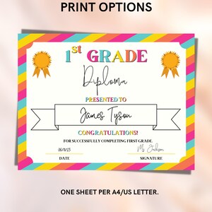 Rainbow 1st Grade Diploma/ Certificate Printable - End of Year ...