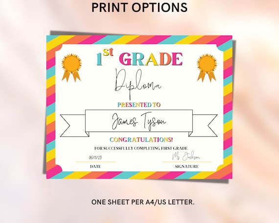 1st Grade Printable Certificate First Day Of School Photo Certificate
