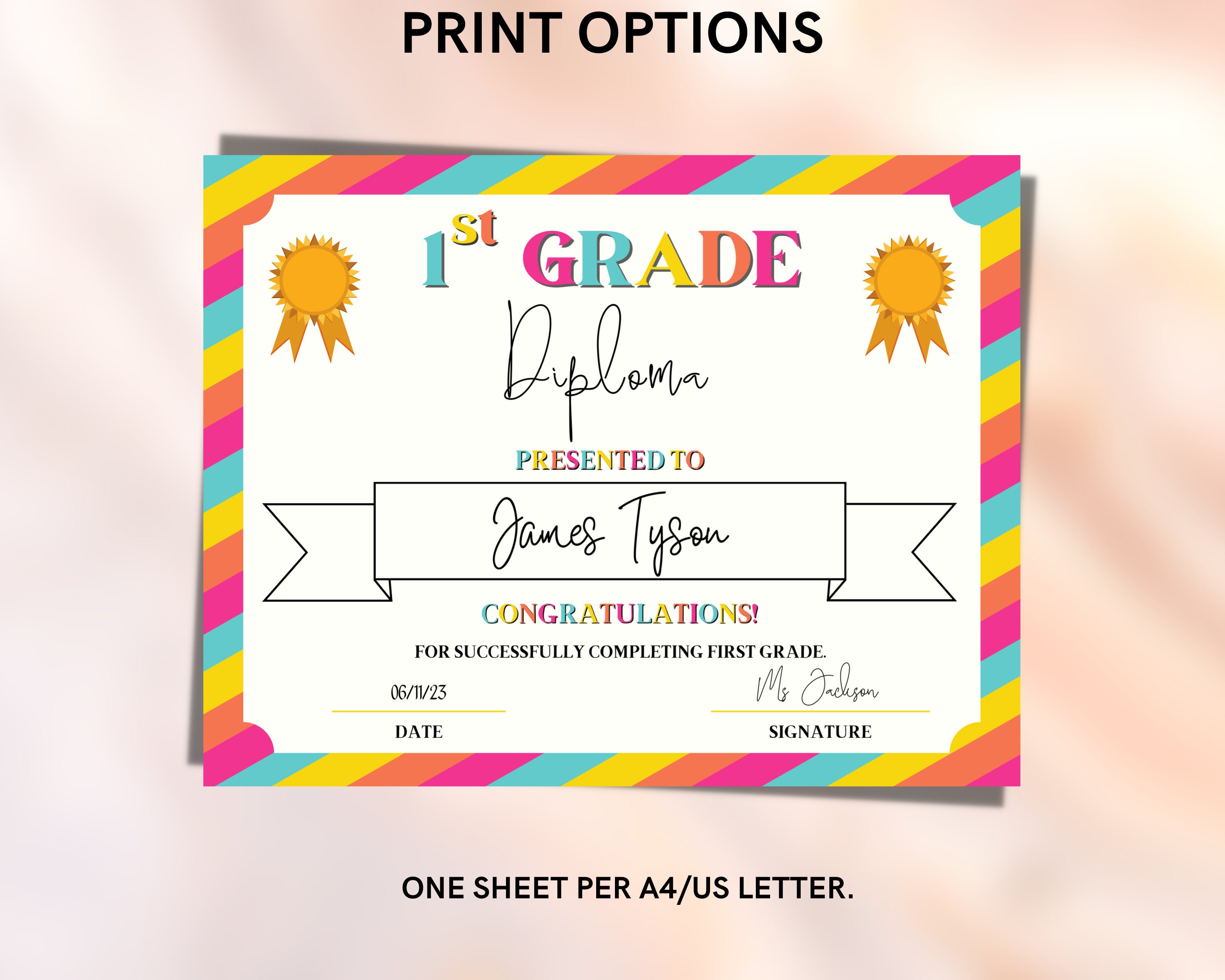 1st Grade Shcool Diplomas End Of Year Editable Kindergarten Diploma