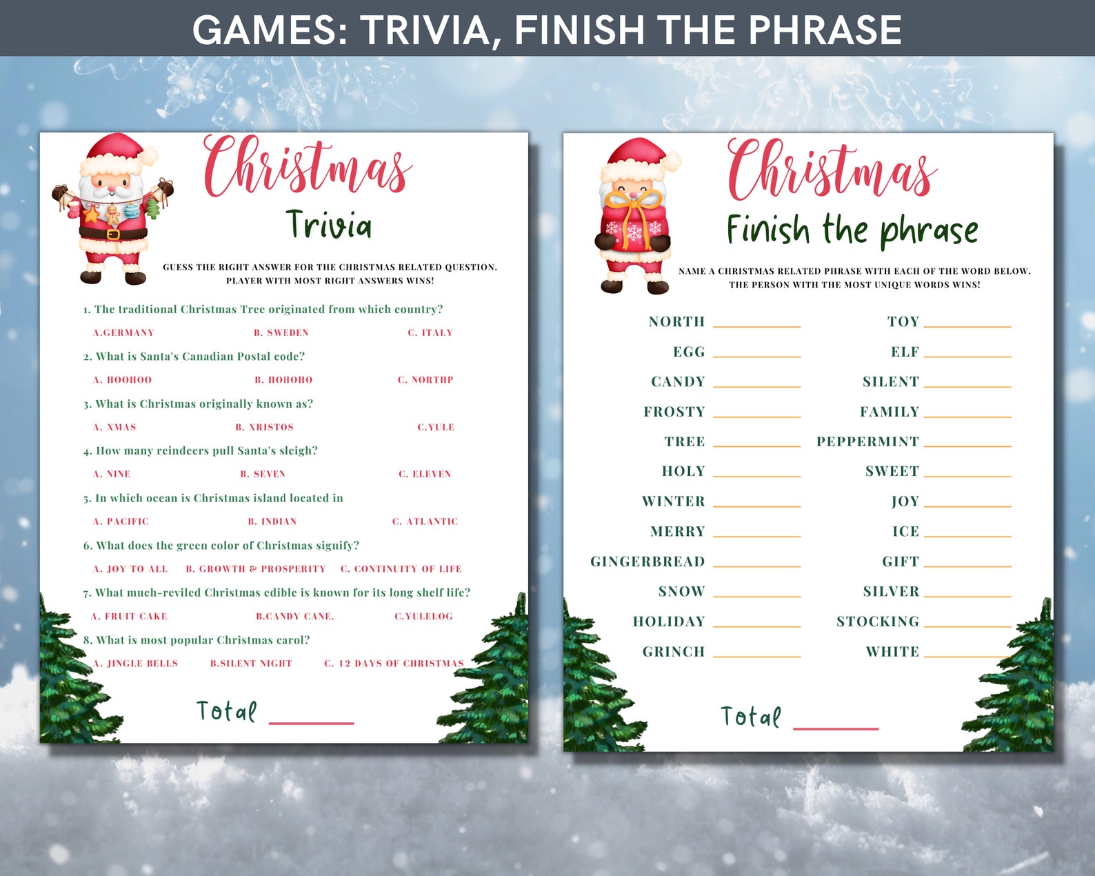 Kids Christmas Party Games Bundle for Holiday Fun Use as | Etsy